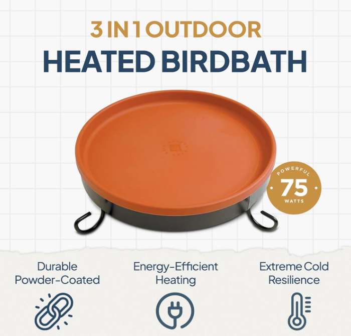 3 in 1 Heated Birdbath – Terra Cota – The Bird House NY